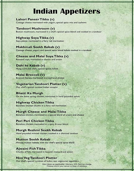 Menu of Chido, Connaught Place, New Delhi