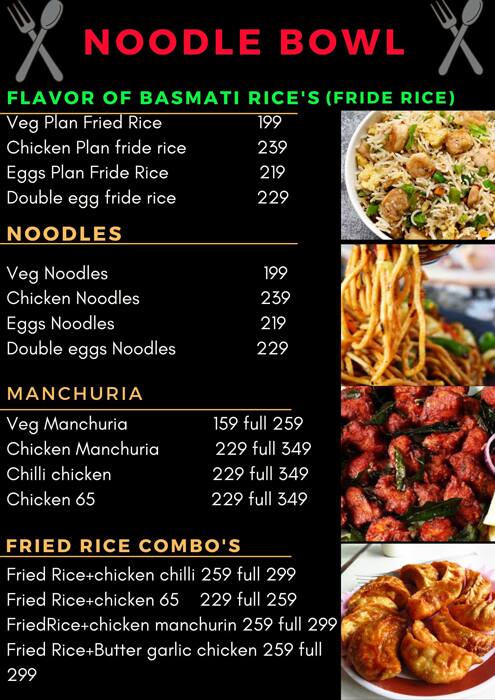 Menu of Noodle Bowl, Kondapur, Hyderabad