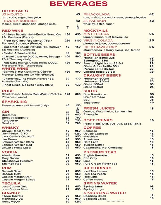 Menu of Pool Bar - J5 Hotels Port Saeed, Deira City Centre Area, Dubai