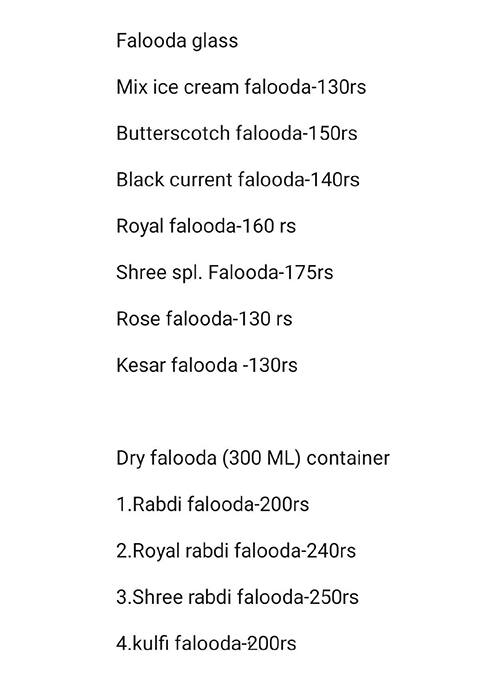Menu of Shree Falooda, Badlapur, Thane