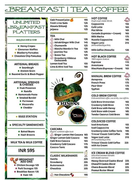 Menu of Tavern by Trincas, Park Street Area, Kolkata