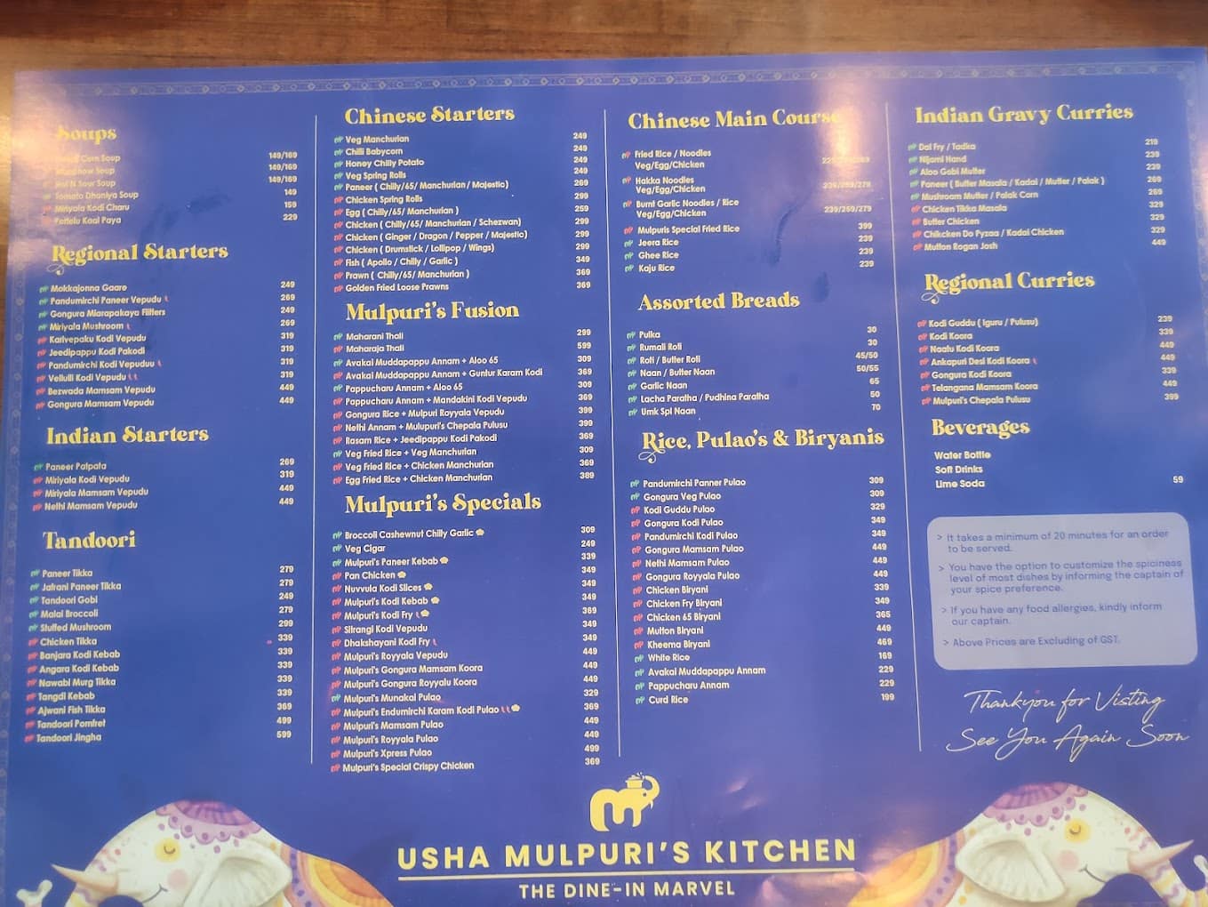 Menu of Usha Mulpuri's Kitchen, Madhapur, Hyderabad Menu of Usha Mulpuri's Kitchen, Madhapur, Hyderabad