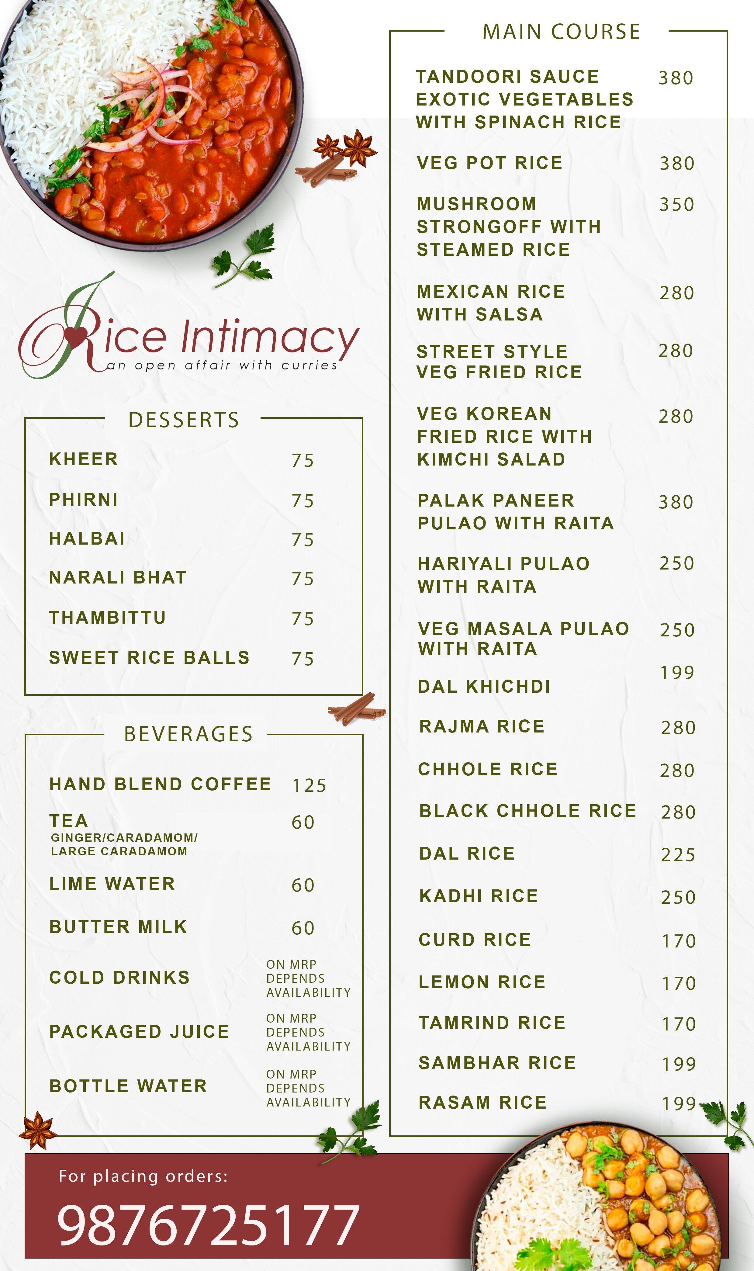 Menu of Rice Intimacy, Goregaon West, Mumbai