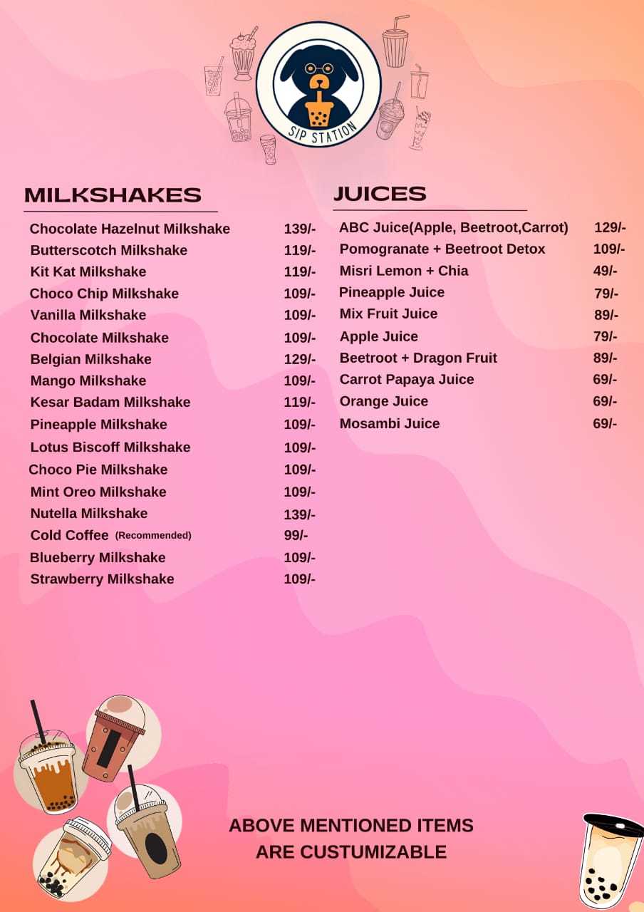 Menu of Sip Station, Patia, Bhubaneshwar