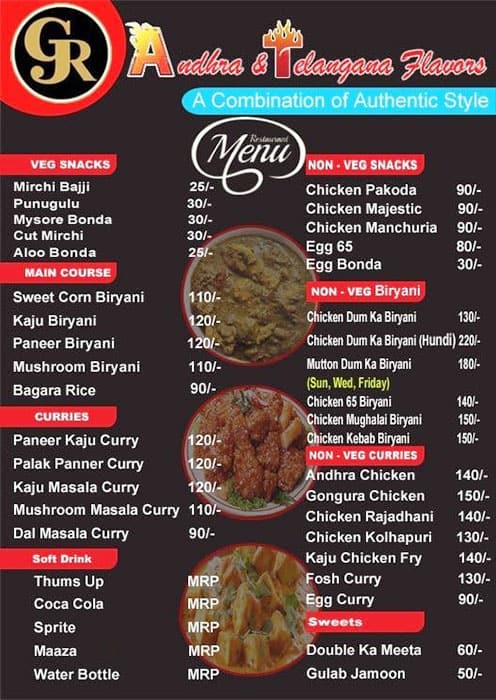 Menu of Andhra & Telangana Flavors, Thuraipakkam, Chennai