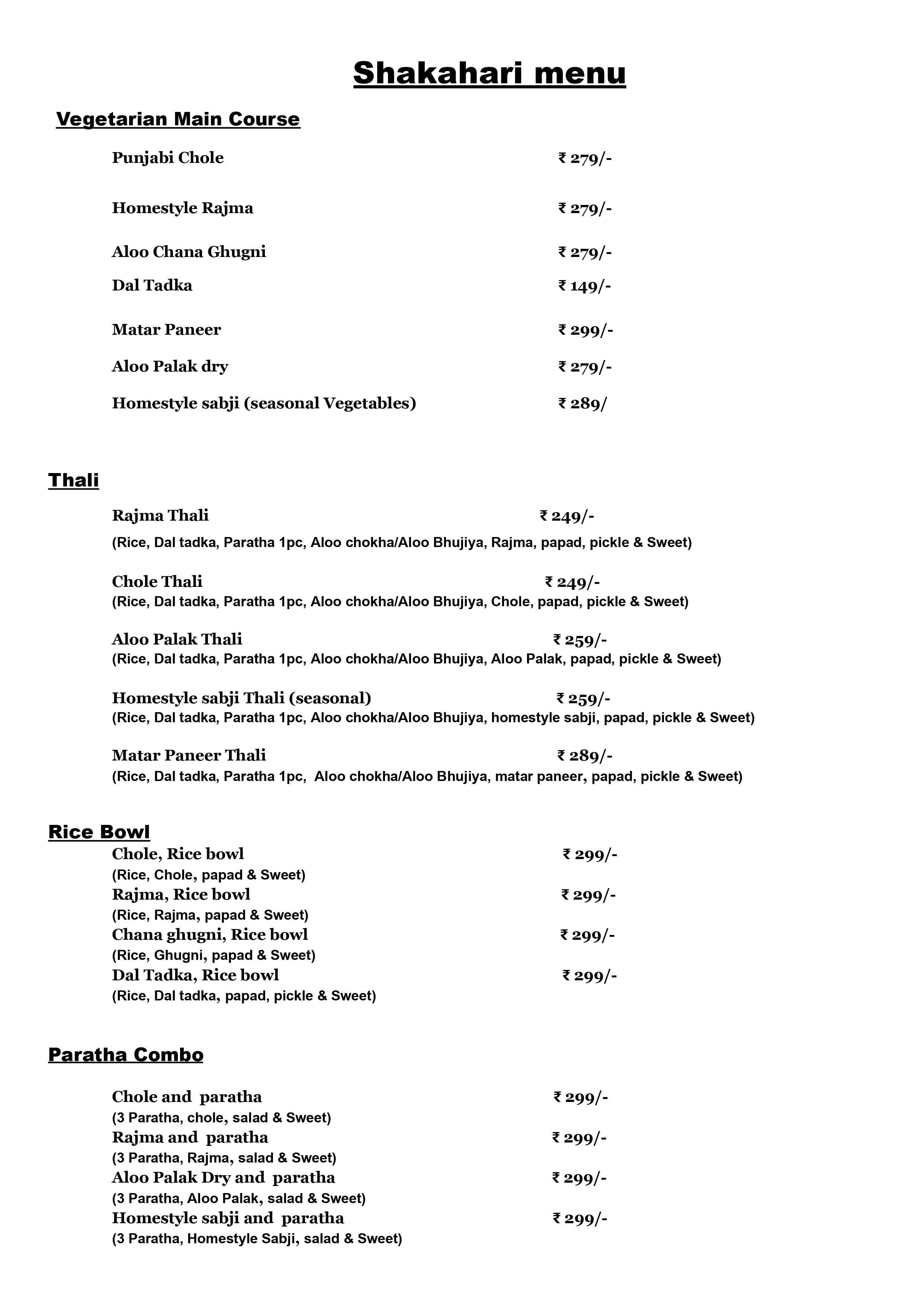 Menu of Shakahari Pure Veg, BTM, Bangalore