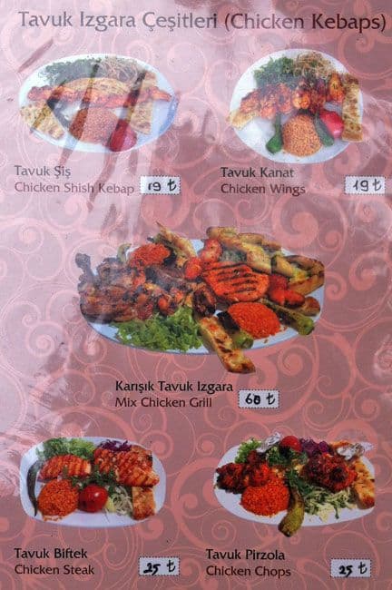 Menu at İzmir Restaurant, Istanbul