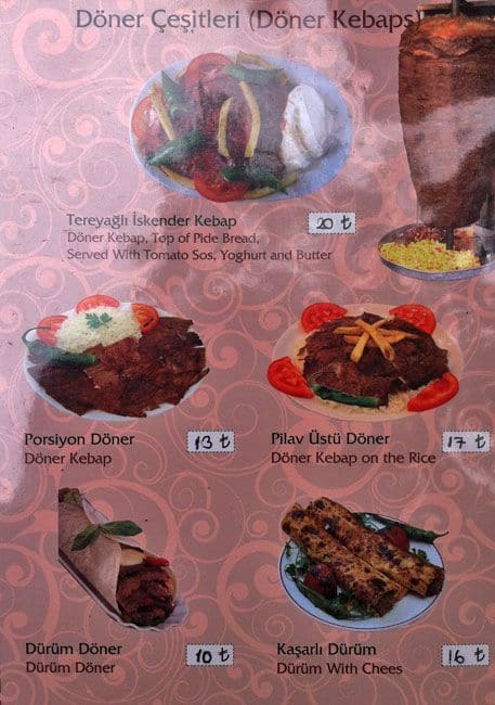 Menu at İzmir Restaurant, Istanbul
