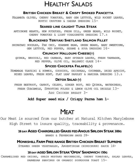 Menu at Natural Kitchen restaurant, London, 15-17 Nevill Ln