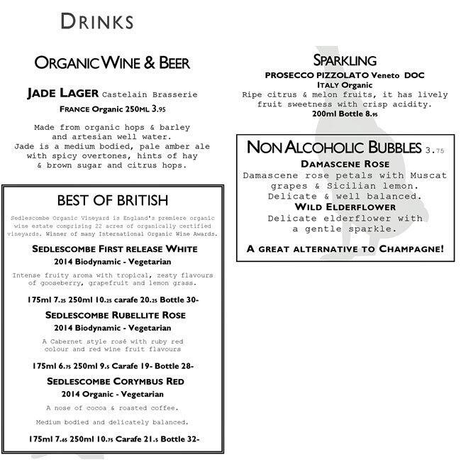 Menu at Natural Kitchen restaurant, London, 15-17 Nevill Ln