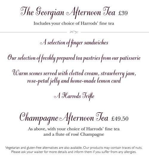 Menu at The Grill at Harrods restaurant, London