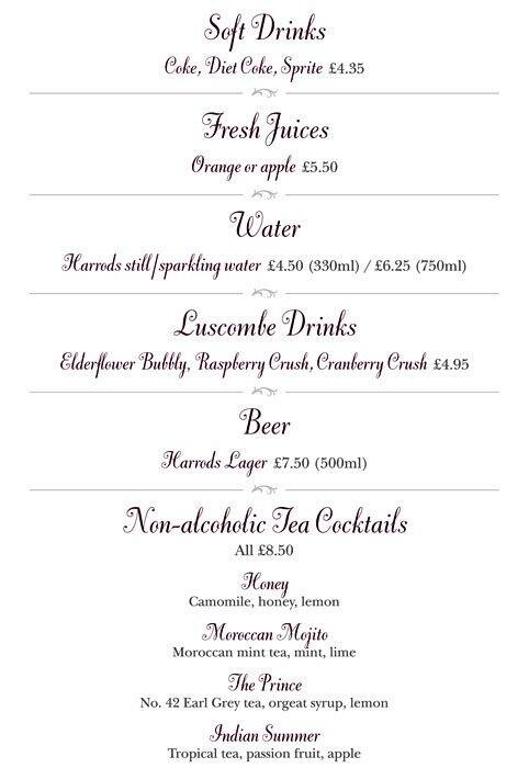 Menu at The Grill at Harrods restaurant, London