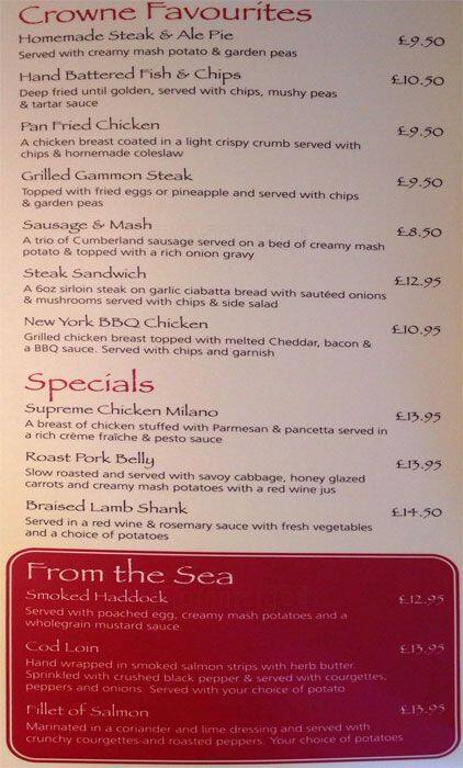 Menu at Ye Olde Crowne pub & bar, Hayes
