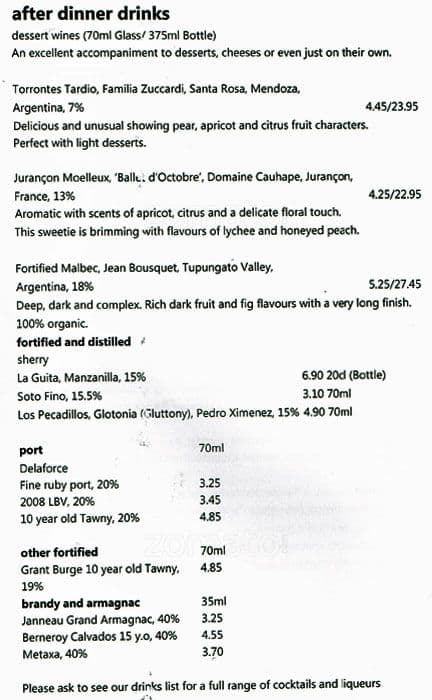 Menu at Stravaigin restaurant, Glasgow