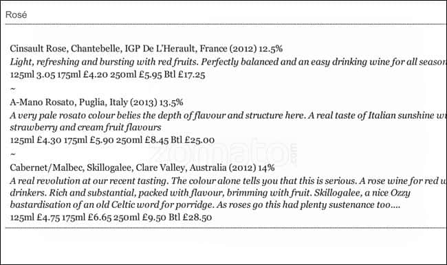 Menu at Stravaigin restaurant, Glasgow