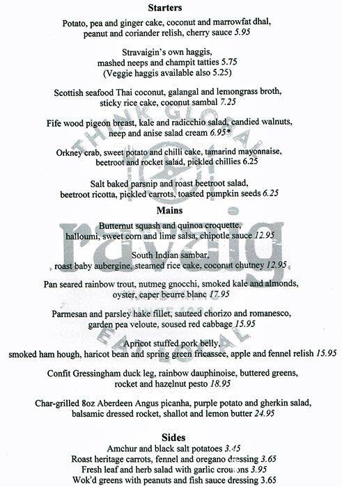 Menu at Stravaigin restaurant, Glasgow