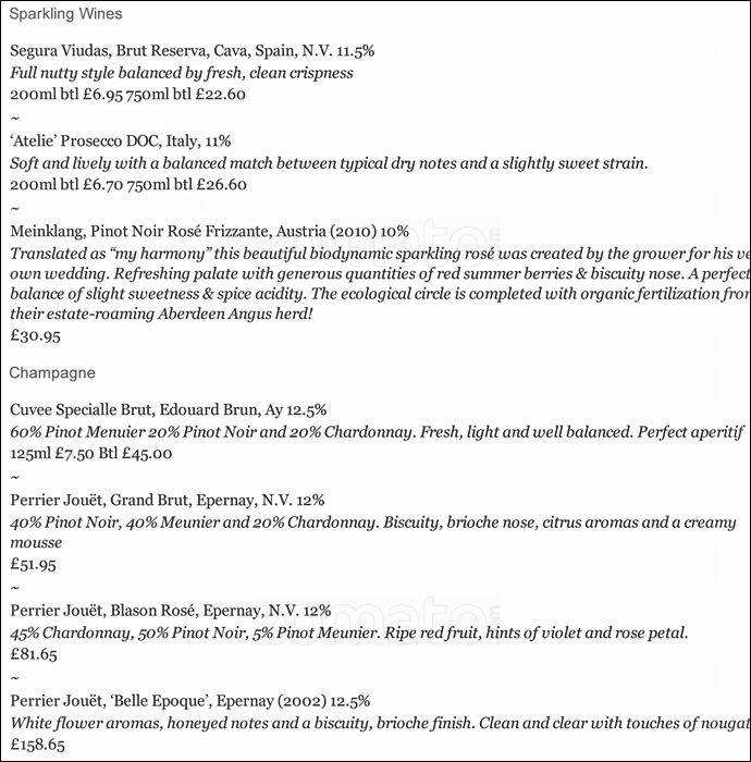 Menu at Stravaigin restaurant, Glasgow