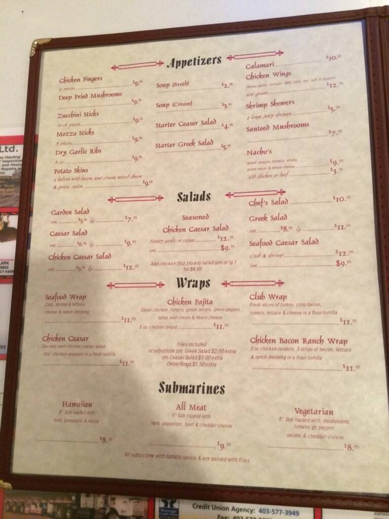Menu at Rite Spot Pizza & Steak House restaurant, Consort, 50 St