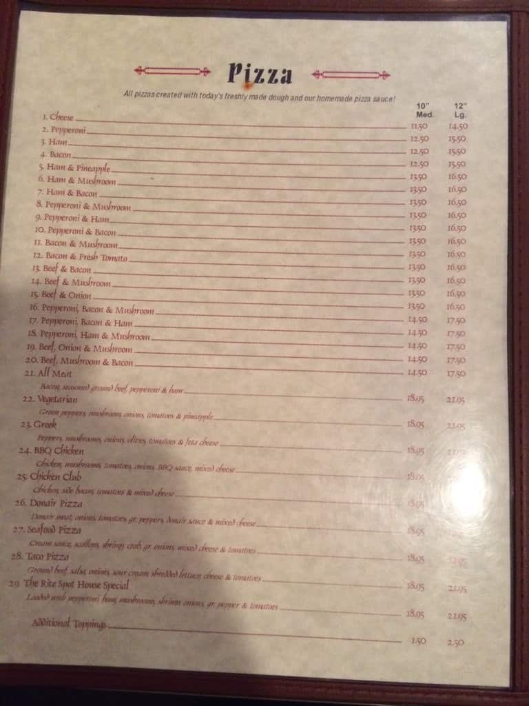 Menu at Rite Spot Pizza & Steak House restaurant, Consort, 50 St