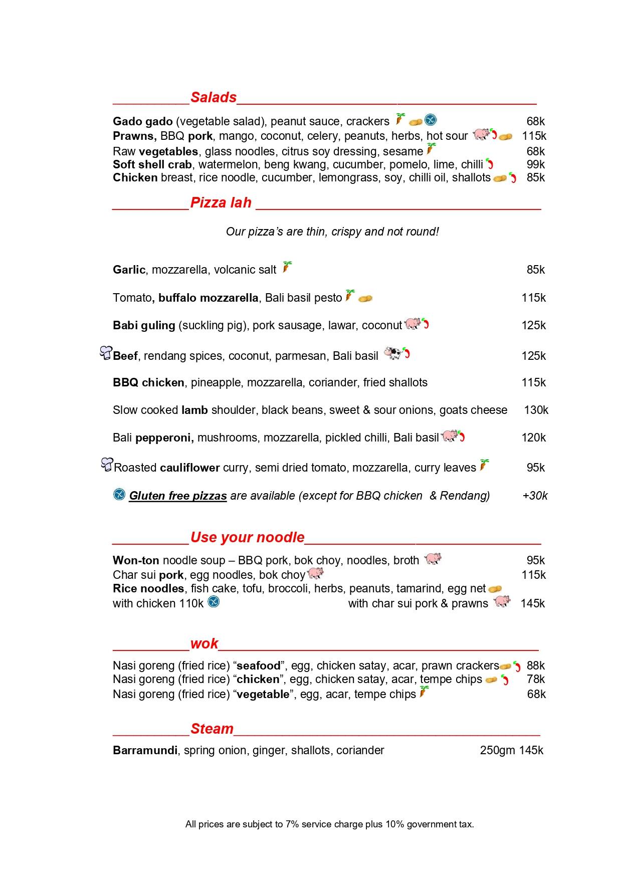 Menu at Ginger Moon restaurant, Mengwi