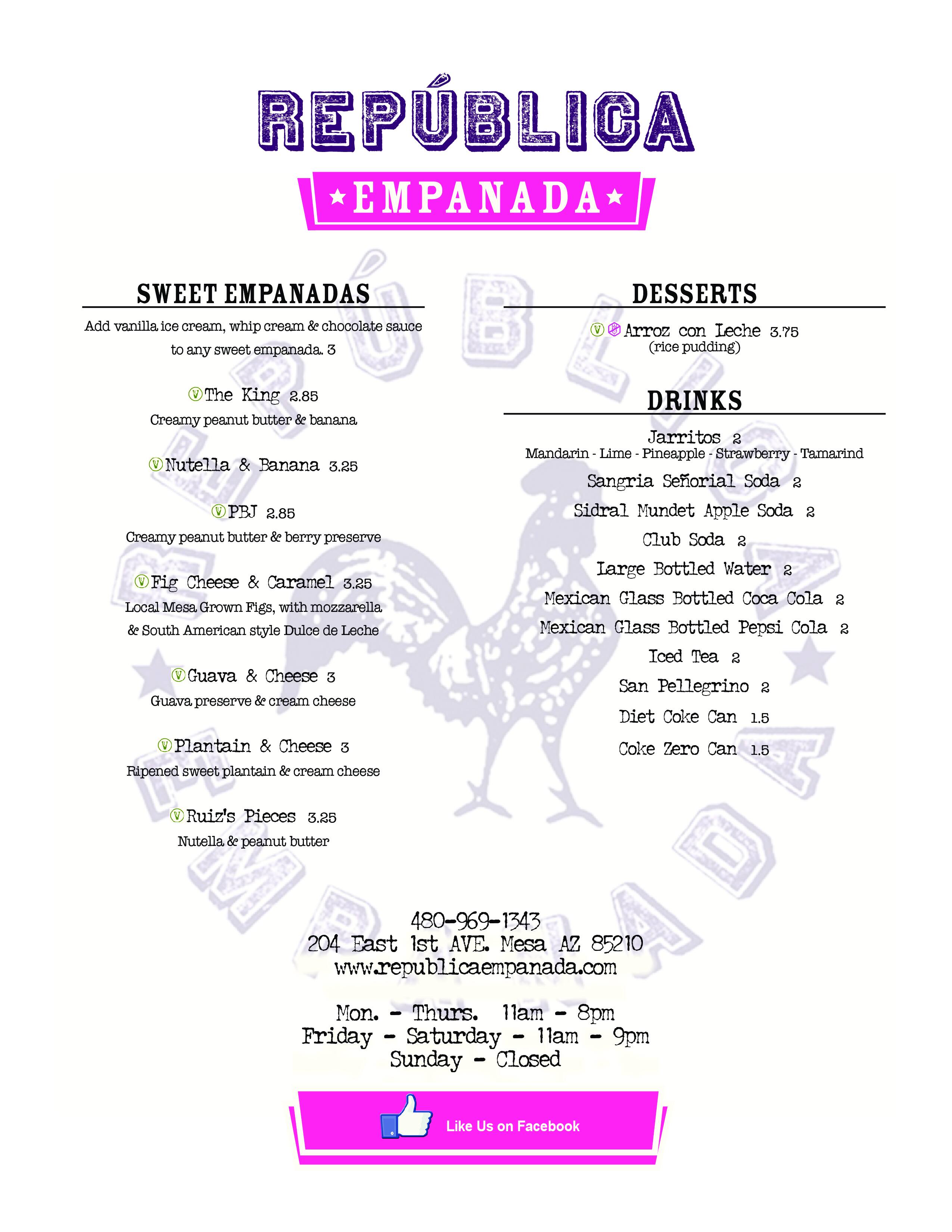 Menu at República Empanada Restaurant, Mesa
