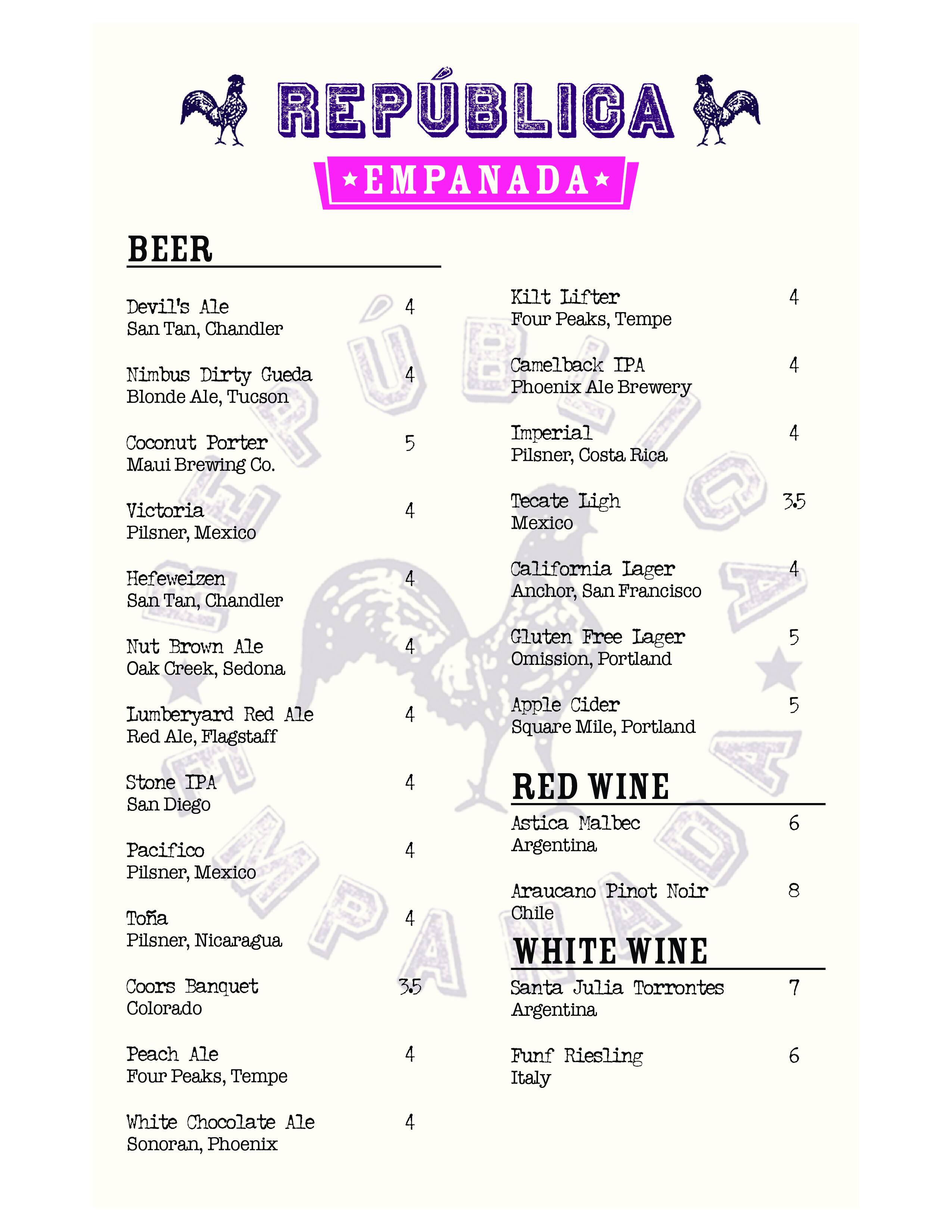 Menu at República Empanada Restaurant, Mesa