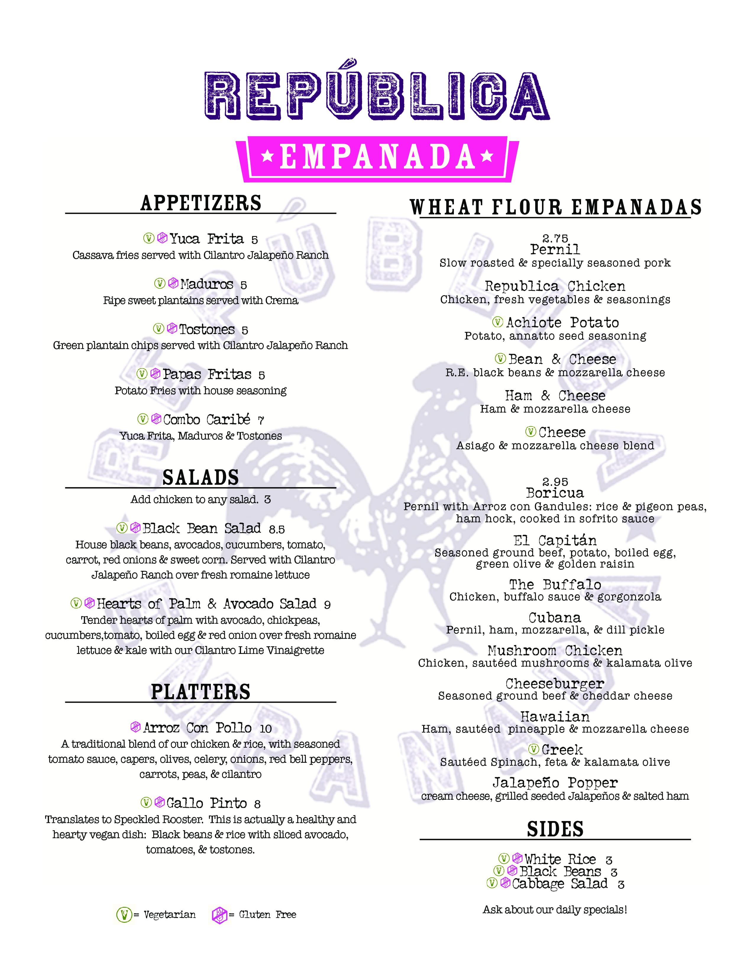 Menu at República Empanada Restaurant, Mesa
