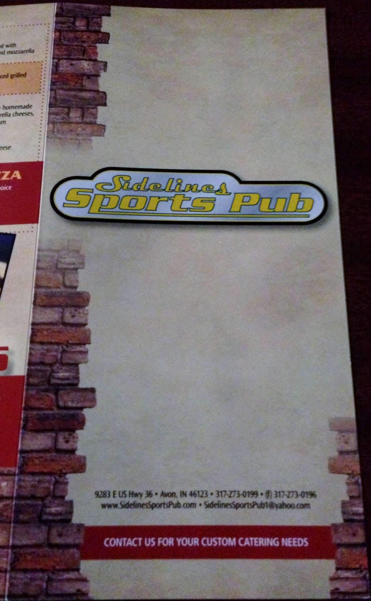 Menu at Sidelines pub & bar, Avon, E US Highway 36