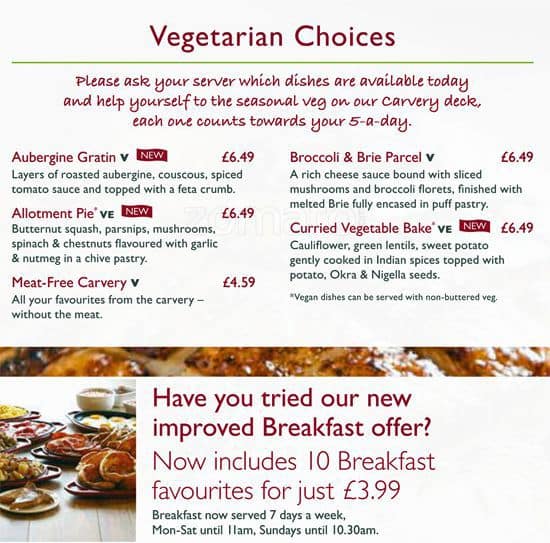 Menu at Toby Carvery Crown restaurant, Bromley, 155 Bromley Common