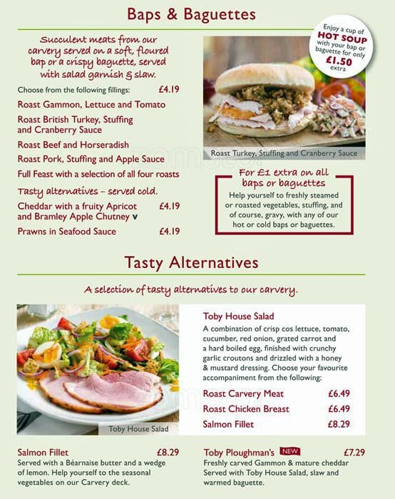 Menu at Toby Carvery Crown restaurant, Bromley, 155 Bromley Common