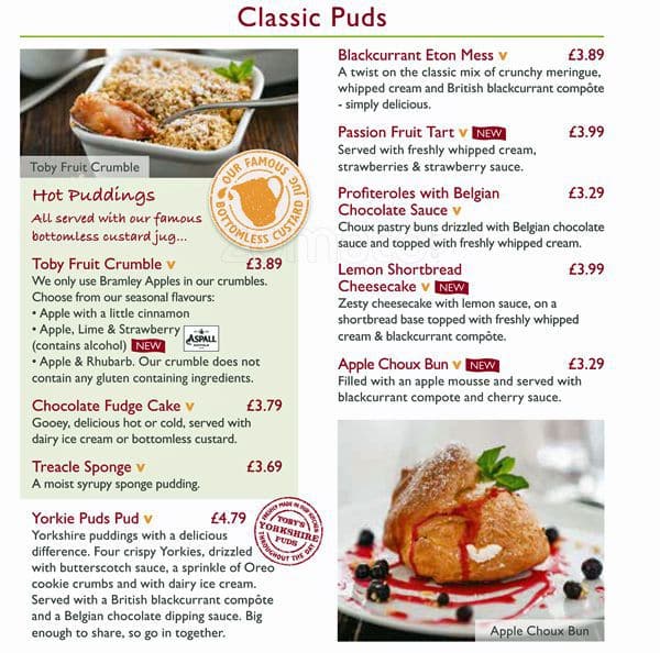 Menu at Toby Carvery Crown restaurant, Bromley, 155 Bromley Common