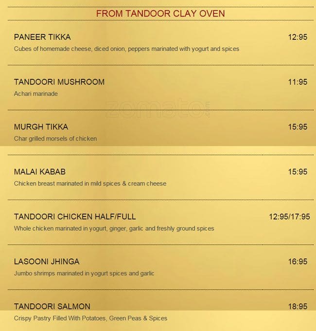 Menu at Zaika Indian Cuisine restaurant, North Miami