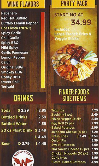 Menu at Wing Fiesta Group restaurant, Hayward