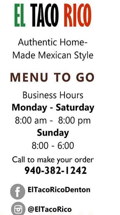 Menu at El Taco Rico, Irving, 3880 Irving Mall