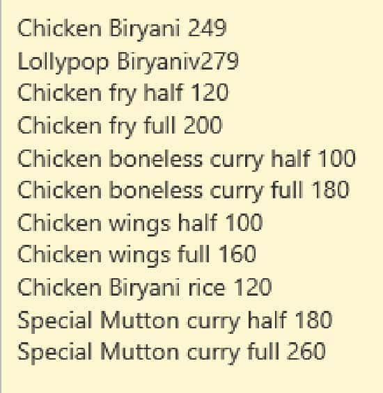 Menu of Khaleel Bhai Biryani House, Amaravathi Road, Guntur