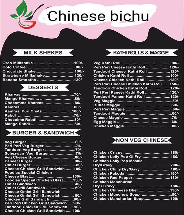 Menu of Chinese Bichu, Gorai, Mumbai