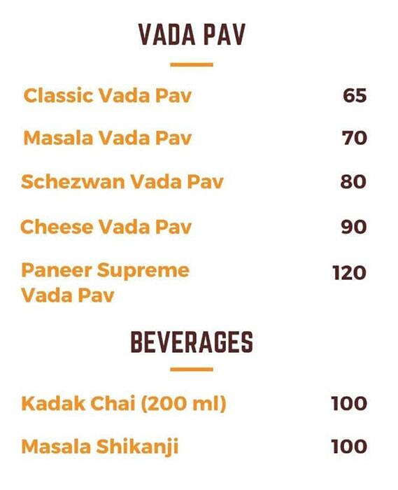 Menu of Classic Vada Pav, Paras Tierea, Noida