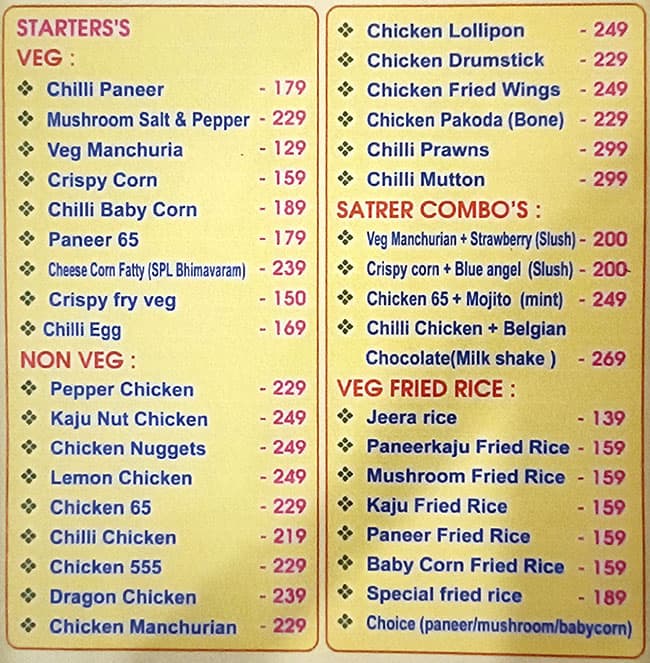 Menu of Bhimavaram Foods, Madhapur, Hyderabad
