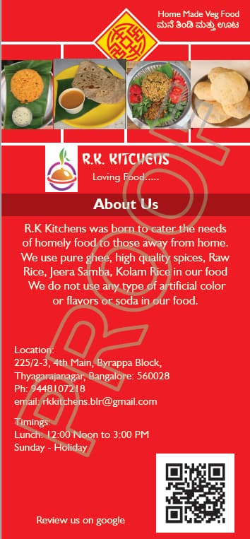 Menu of Radha Krishna Kitchens, Basavanagudi, Bangalore