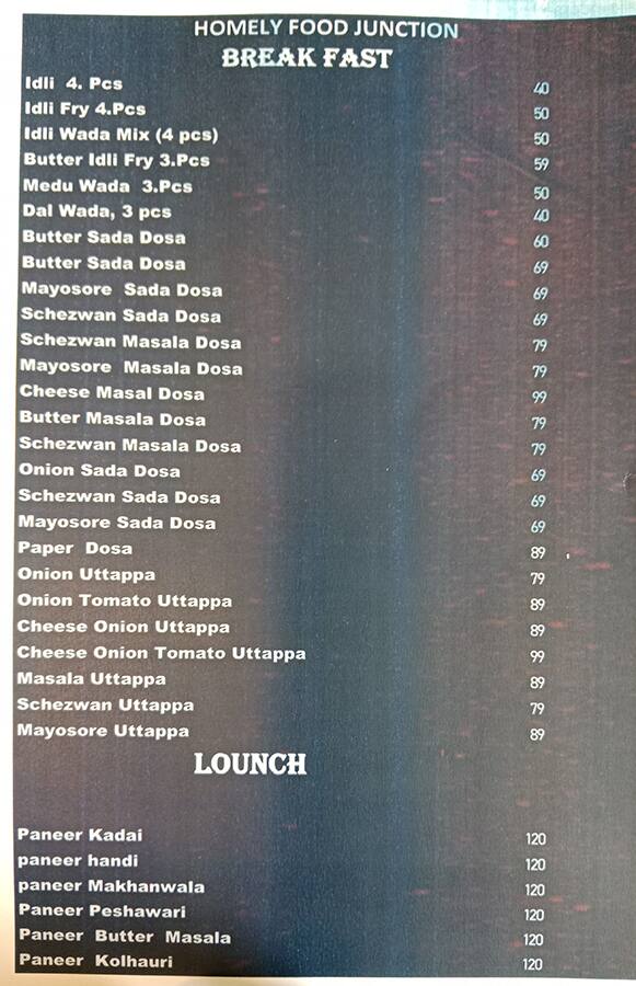 Menu of Homely Food Box Junction, Kharghar, Navi Mumbai