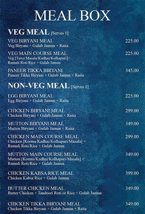 Menu of Persian Darbar, Marol, Mumbai