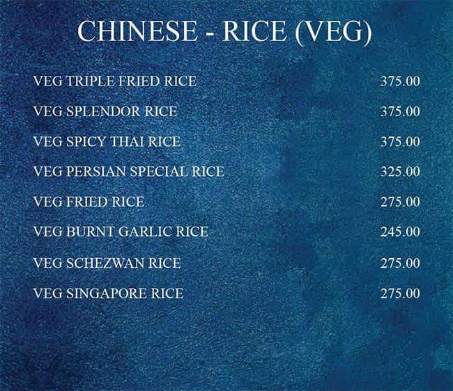 Menu at Persian Darbar, Mumbai, Time Square Building B Wing