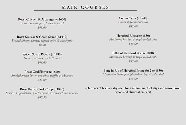 Menu at Dinner by Heston Blumenthal restaurant, London