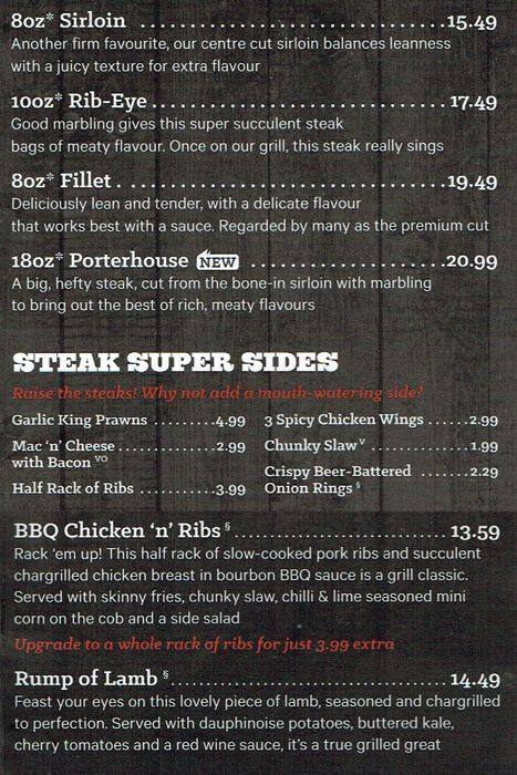 Menu at Beefeater restaurant, Manchester, Quay house