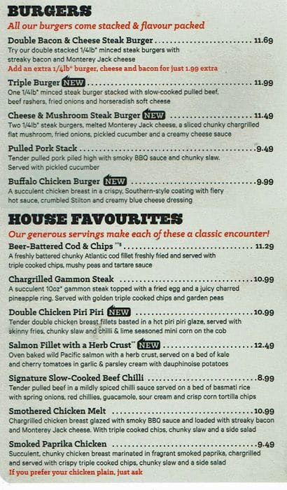 Menu at Beefeater restaurant, Manchester, Quay house