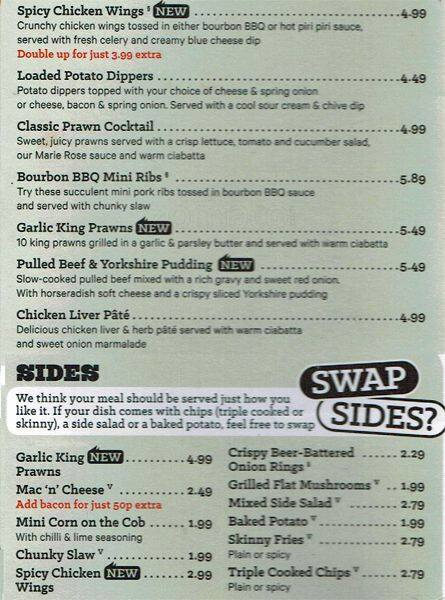 Menu at Beefeater restaurant, Manchester, Quay house