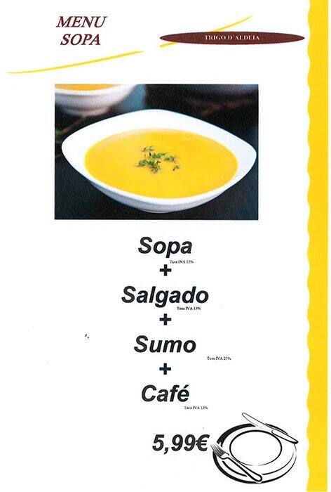 Menu at Trigo D'Aldeia cafe, Sintra, Travessa de Colaride