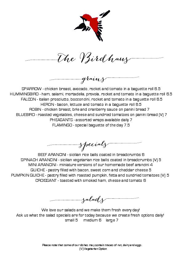 The Birdhaus Menu, Menu for The Birdhaus, Stirling, Perth - Urbanspoon ...