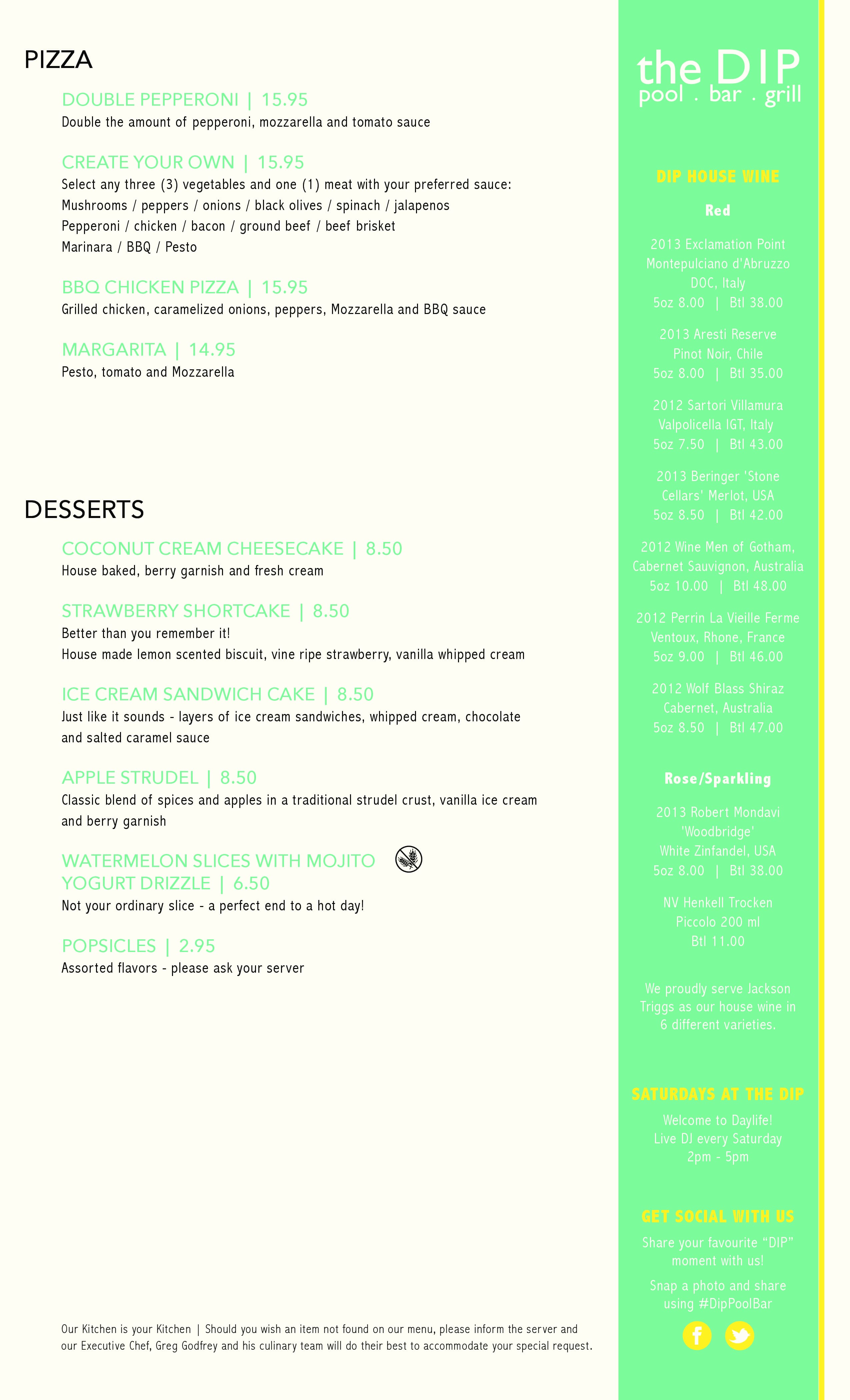 Menu at The Dip Pool Bar & Grill, Fredericton, 225 Woodstock Rd