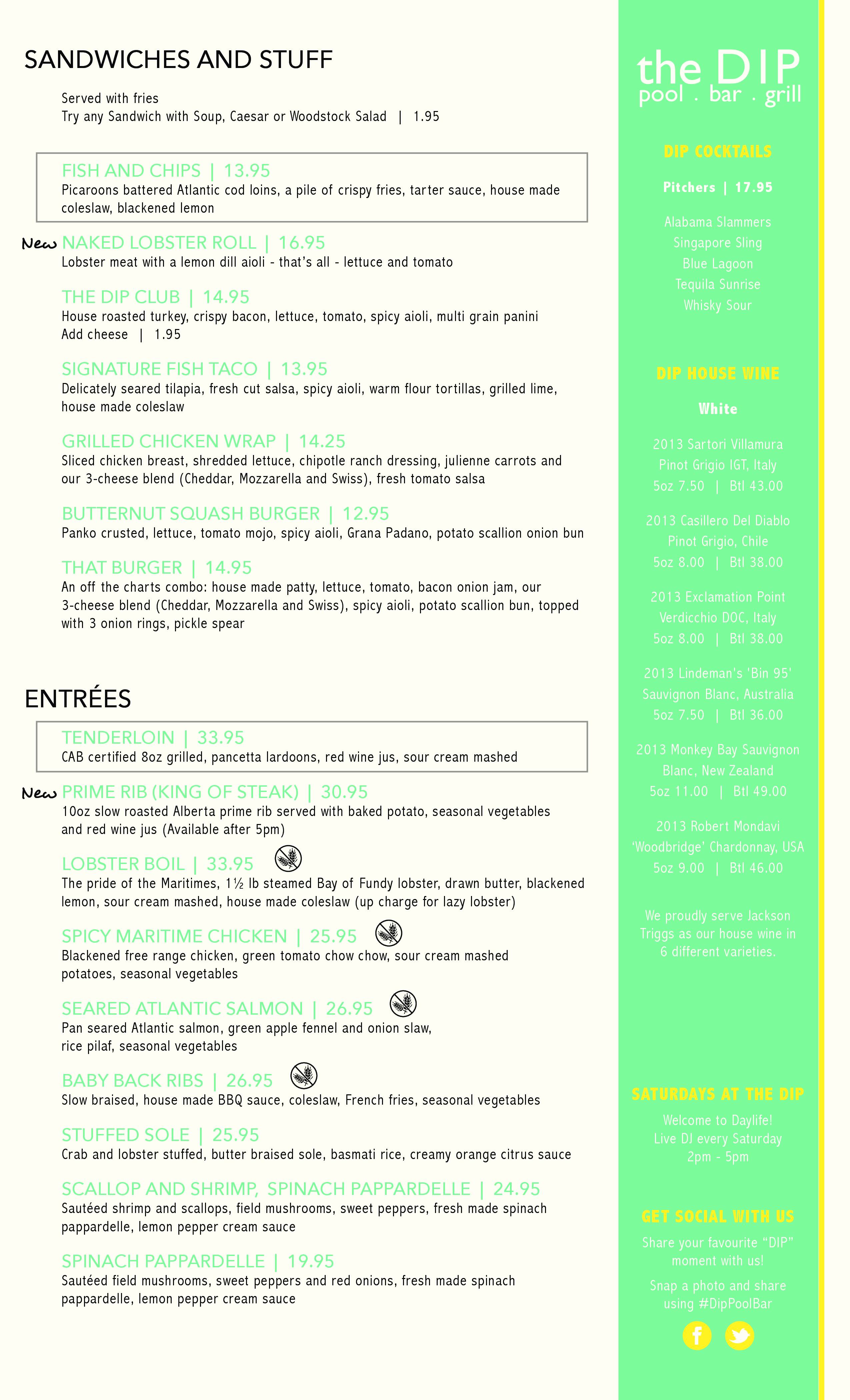 Menu at The Dip Pool Bar & Grill, Fredericton, 225 Woodstock Rd